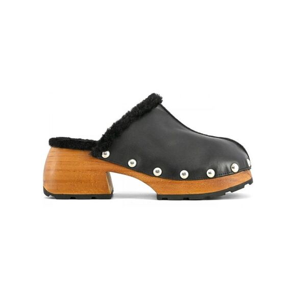 Coral Blue | Shoes | Coral Blue Blue Leather Clogs With Faux Fur Trim ...